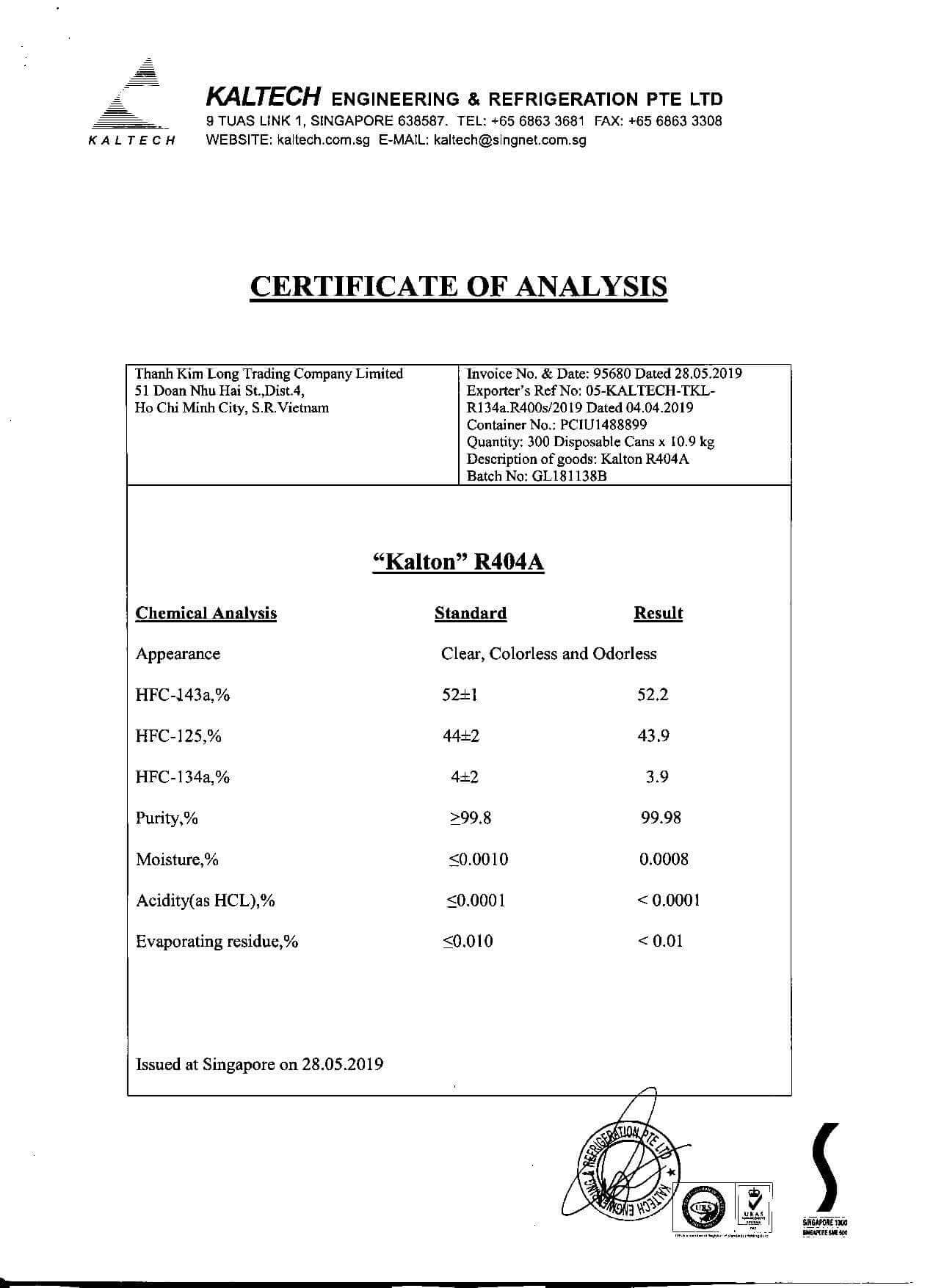 Gas Lạnh Kalton R404A (10.9 kg) | Thanh Kim Long